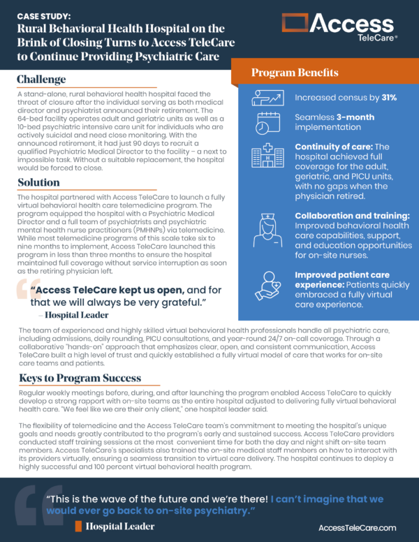 Virtual Care for Behavioral Health Hospitals | Access TeleCare