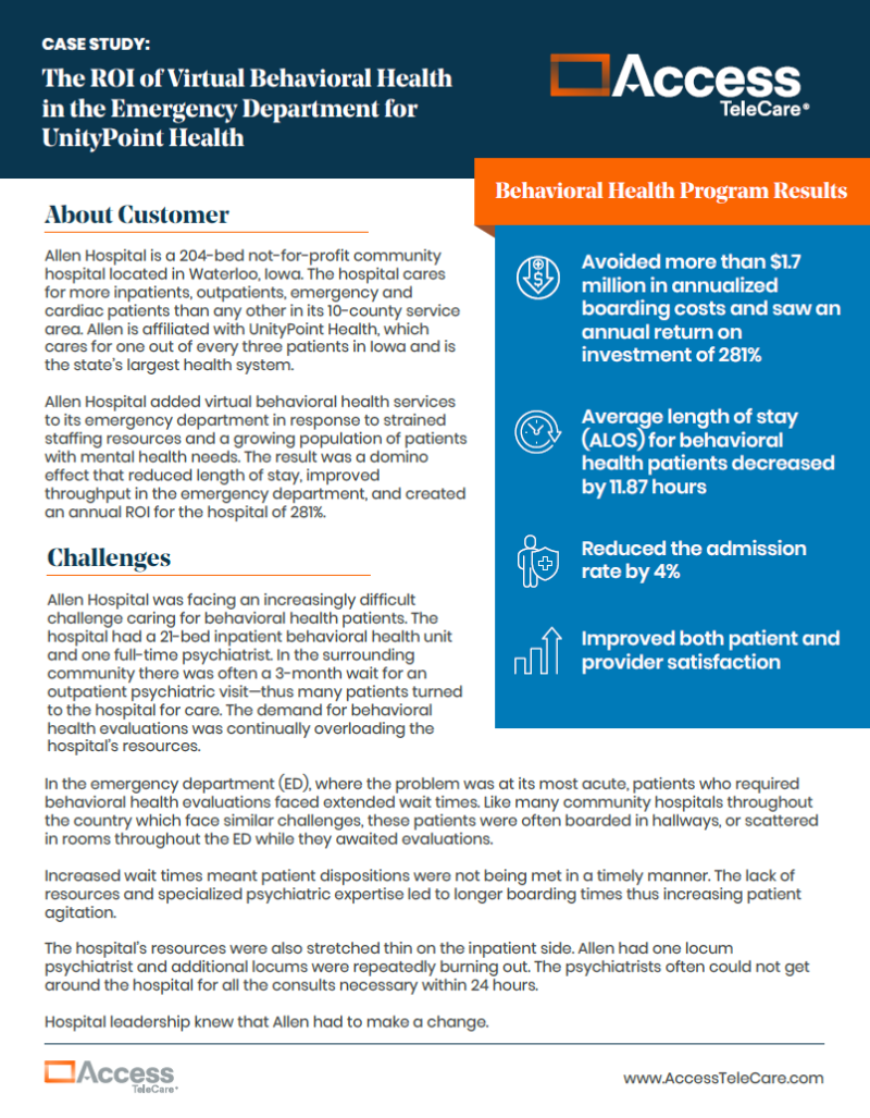 The ROI of Virtual Behavioral Health in the Emergency Department | UnityPoint Health Allen ...
